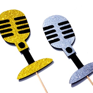 Photo Booth Props - GLITTER Vintage Microphones - Set of 2 - Silver and ...