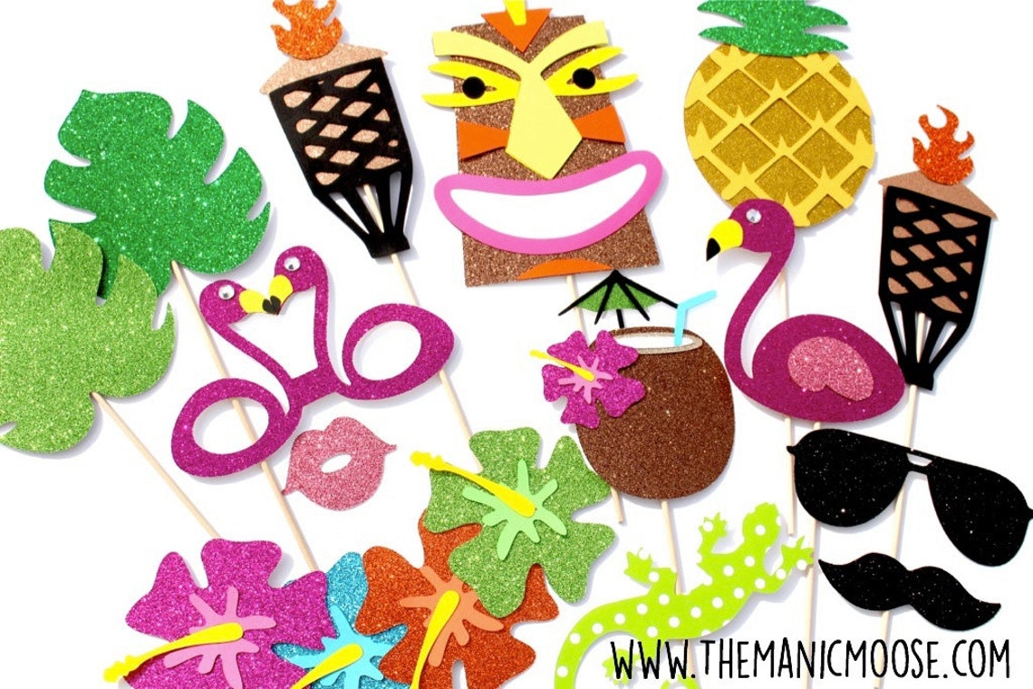 Hawaiian Photo Booth Props ~ 14 Piece Prop Set ~ GLITTER Photobooth ...