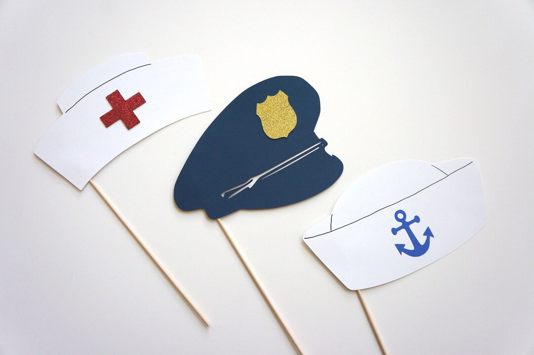 Photo Booth Props - Set of 3 Hats on a Stick - Nurse, Sailor, Police ...