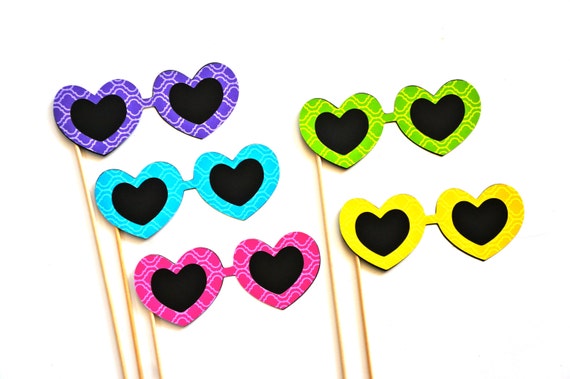 Photo Booth Props Set of 5 heart sunglasses Lattice Design | Etsy