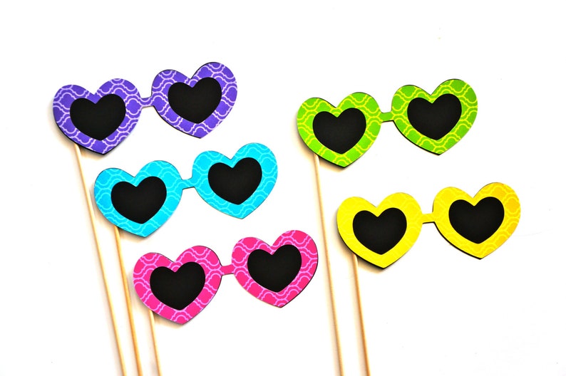 Photo Booth Props - Set of 5 Heart Sunglasses - Lattice Design - Bright ...