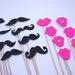 Mustaches and Neon Pink Lips on a Stick - Set of 16 - Birthdays ...
