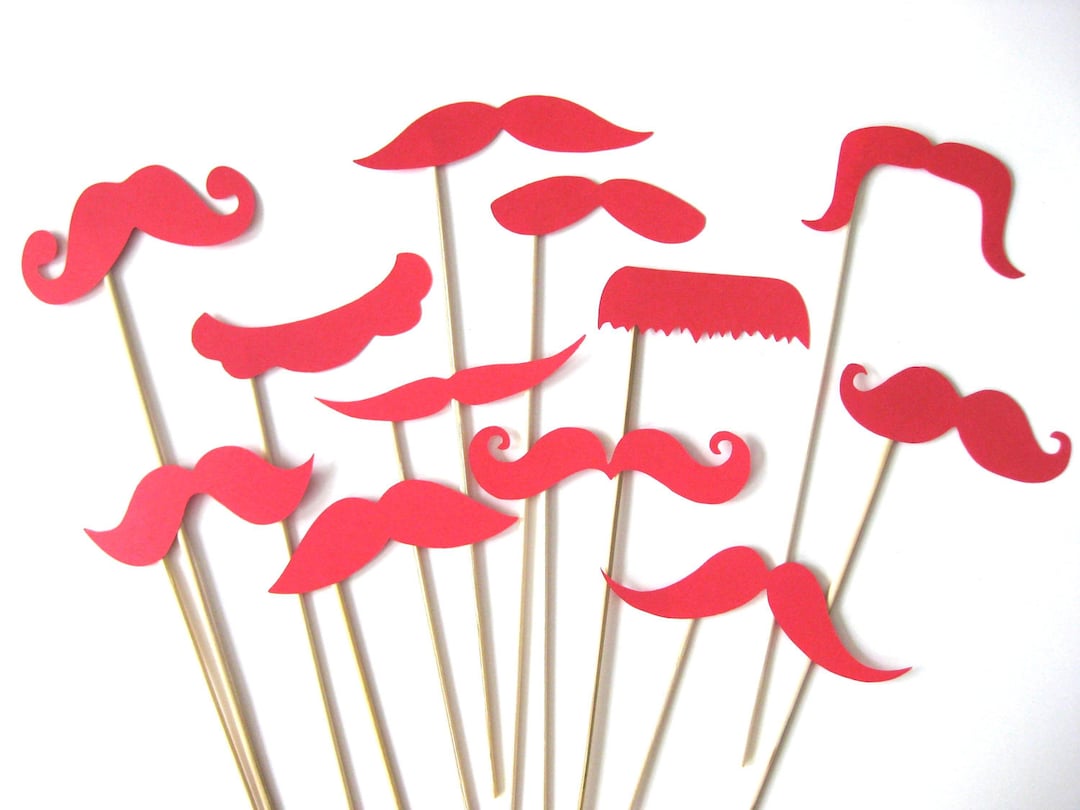 Photo Booth Props - Mustache Bash - Set of 12 RED Mustaches on a Stick ...