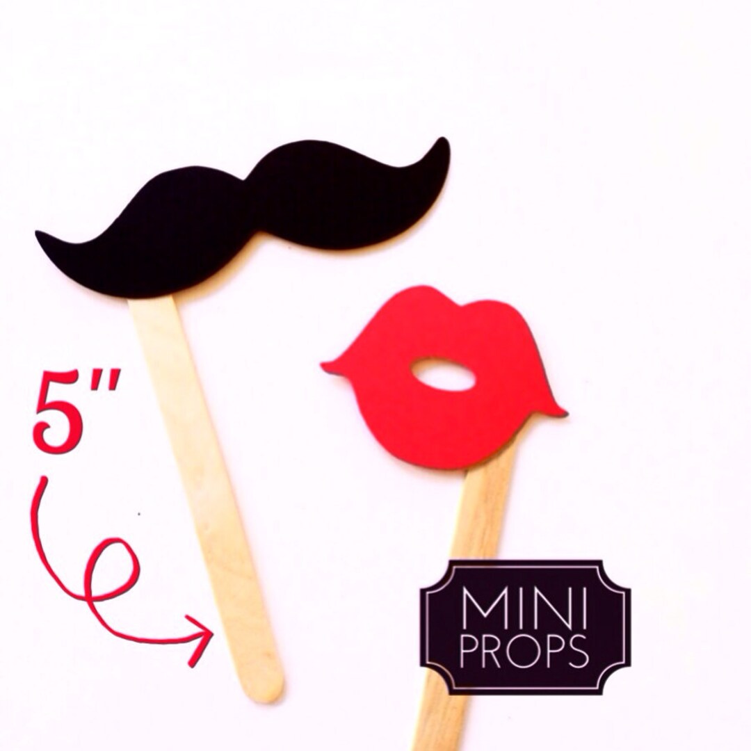 Set of 12 MINI Props - Kid Friendly Mustaches and Lips on a Stick - Red ...