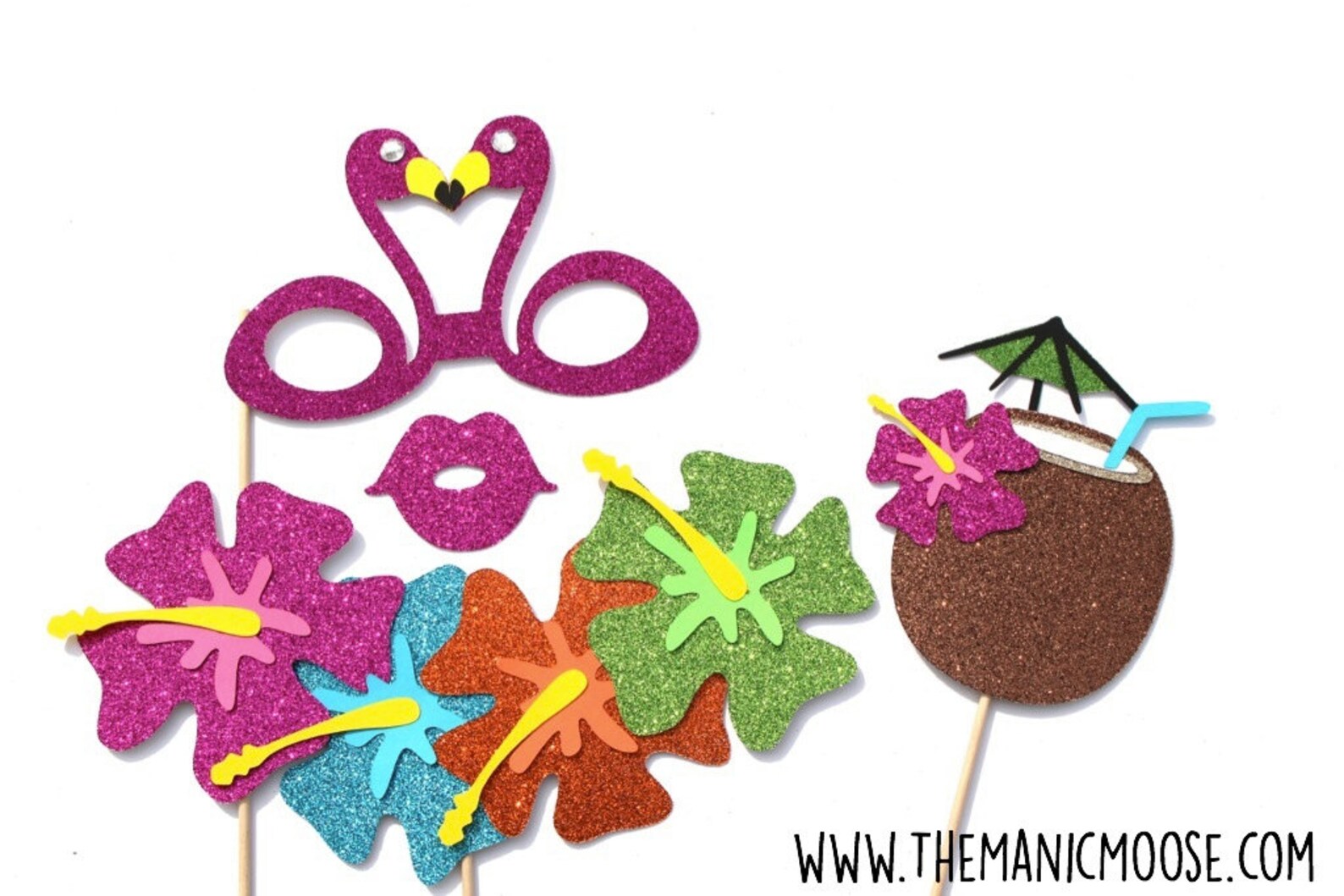 Hawaiian Photo Booth Props 4 Piece Prop Set GLITTER - Etsy