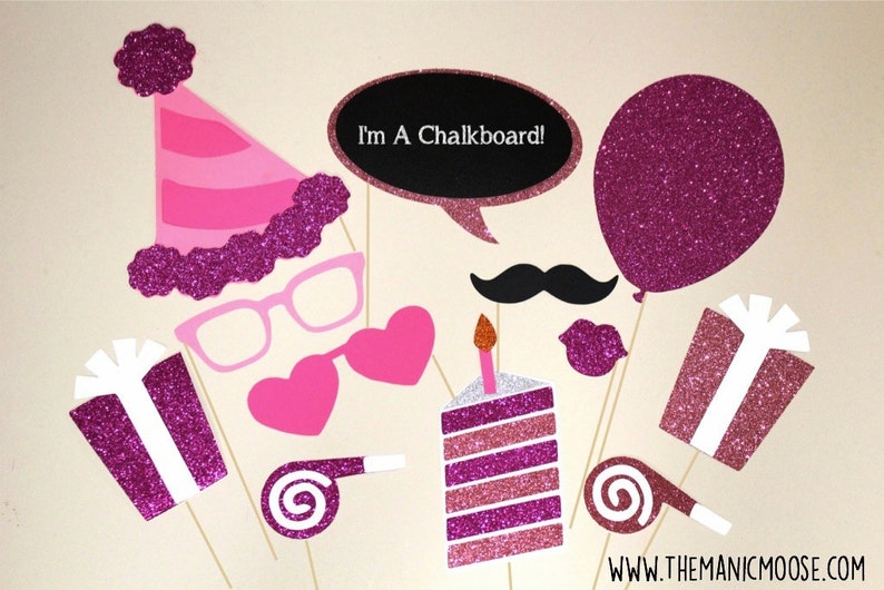 Birthday Party Photo Booth Props ~ 12 Piece Set ~ Pink ~ Glitter ~ You ...