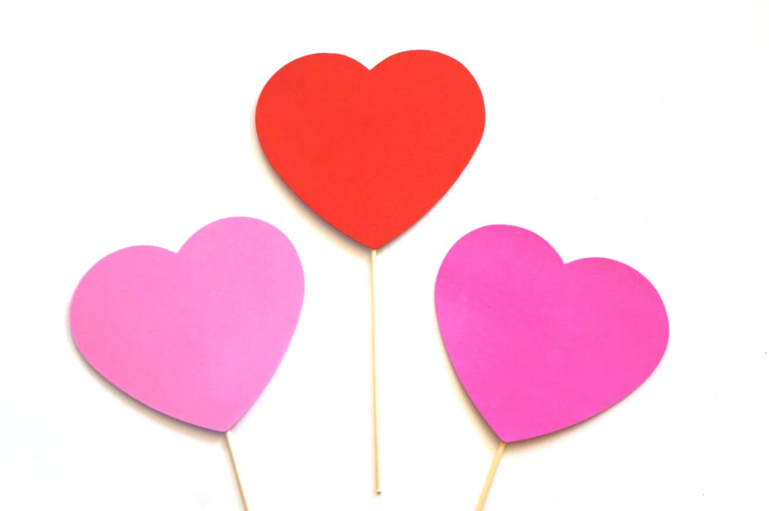Valentines Day Photo Booth Props - 3 FOAM Hearts on a Stick ...