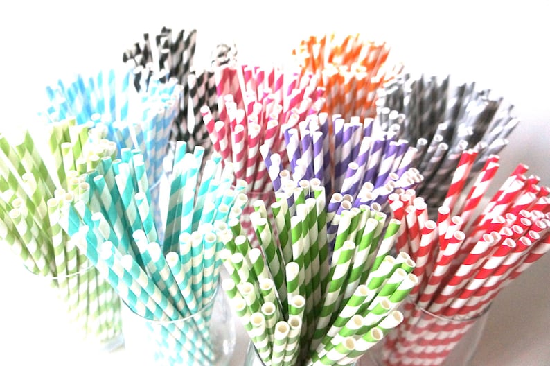 Set of 10 GREY Striped Mustache Straw Photo Props Baby Pink | Etsy