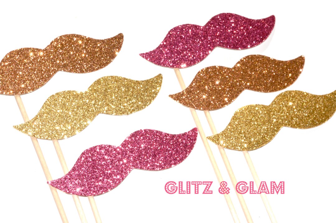 Glitz & Glam Glitter Mustache Collection - Set of 6 - Pink, Peach, and ...