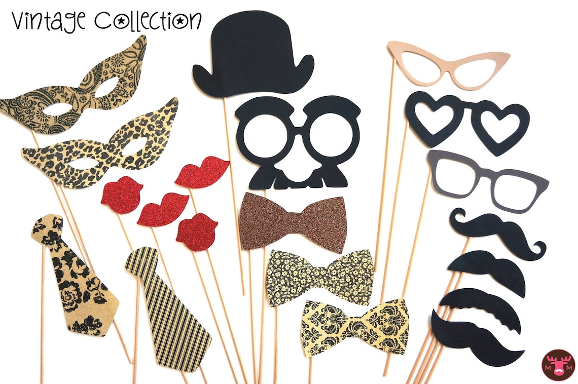 Vintage Photo Booth Props - 20 Piece Set - Birthdays, Weddings, Parties ...