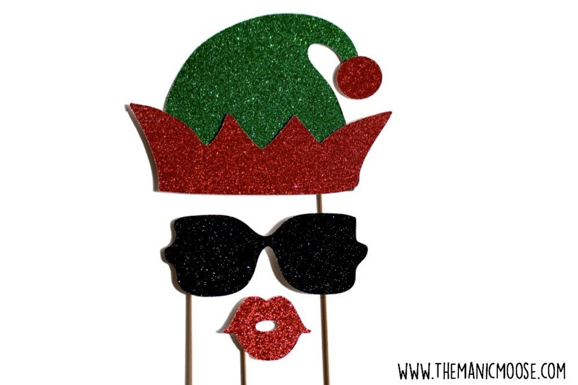 Christmas Elf Photo Booth Props ~ Set of 3 Props With Glitter ...