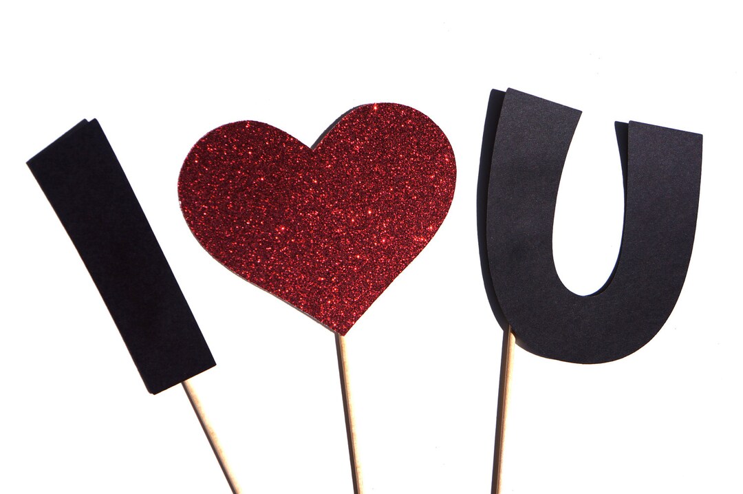 Photo Booth Props - I Love You - 3 Piece Set - GLITTER Photobooth Props ...