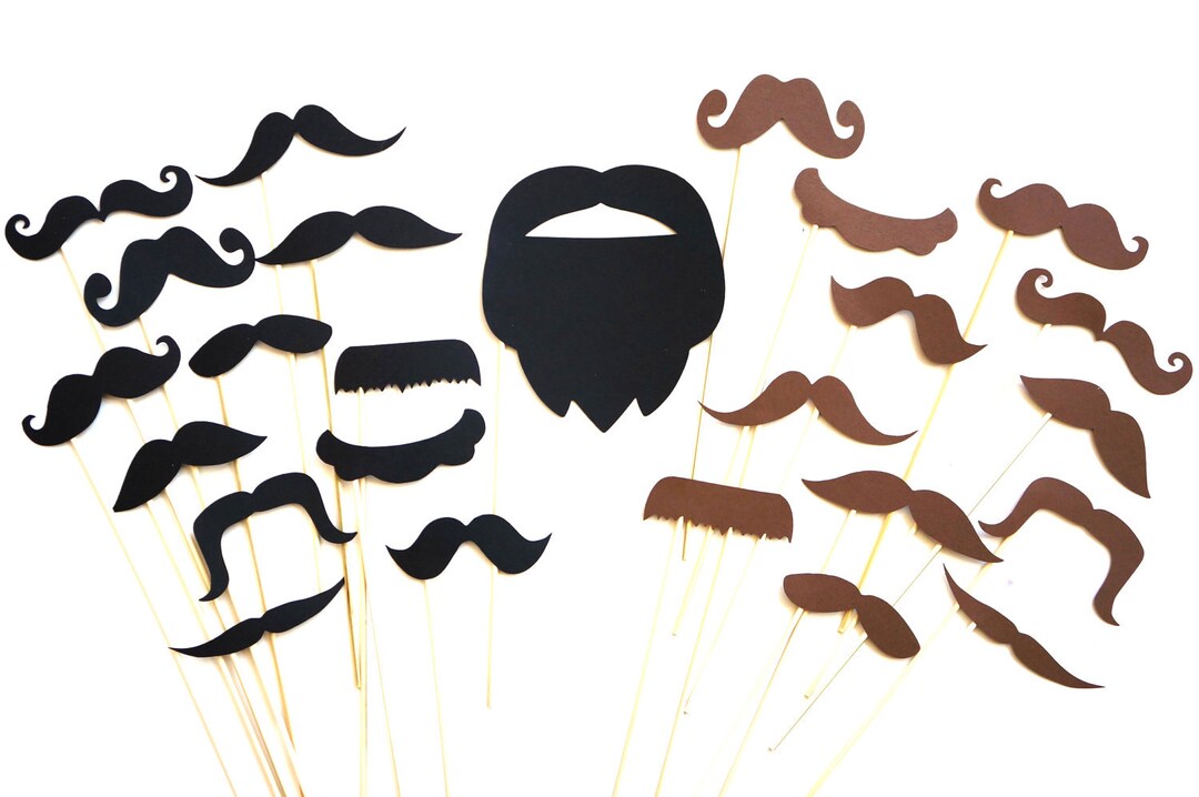 Photo Booth Props - Mustaches and Beard on a Stick - 25 Piece Prop Set ...