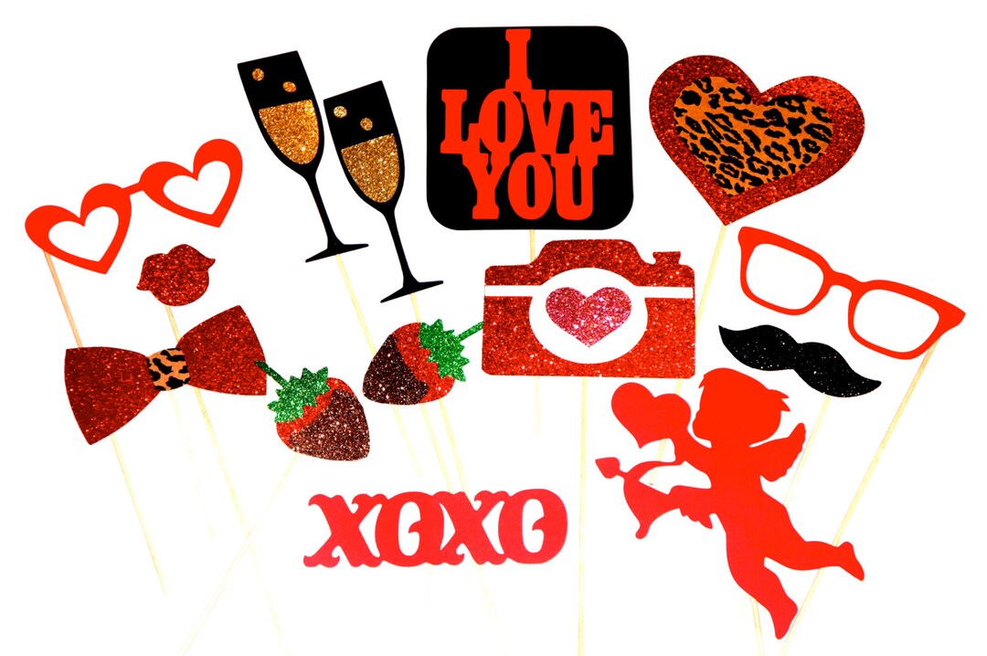 Sexy Valentines Day Props With Glitter 14 Piece Set Great Photobooth