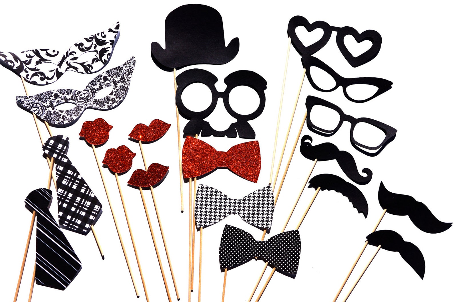 Valentine's Day Photo Booth Props - 20 Piece Set - Birthdays, Weddings ...