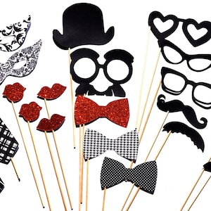 Black and White Photo Booth Props - 20 Piece Set - Birthdays, Weddings ...