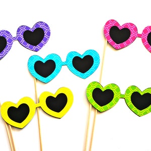 Photo Booth Props - Set of 5 Heart Sunglasses - Lattice Design - Bright ...