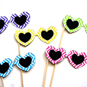 Photo Booth Props - Set of 5 Heart Sunglasses - Chevron Design - Bright ...