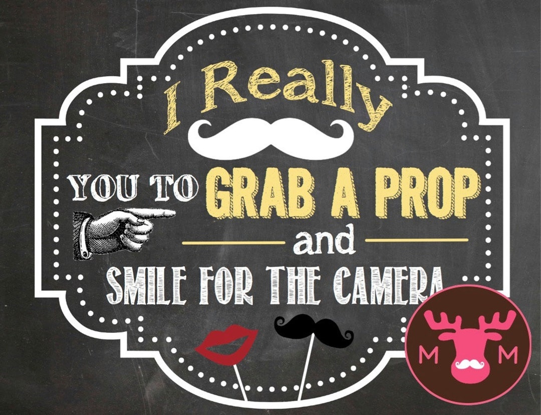 INSTANT DOWNLOAD - Photo Booth Sign - Grab A Prop - Yellow - Weddings ...