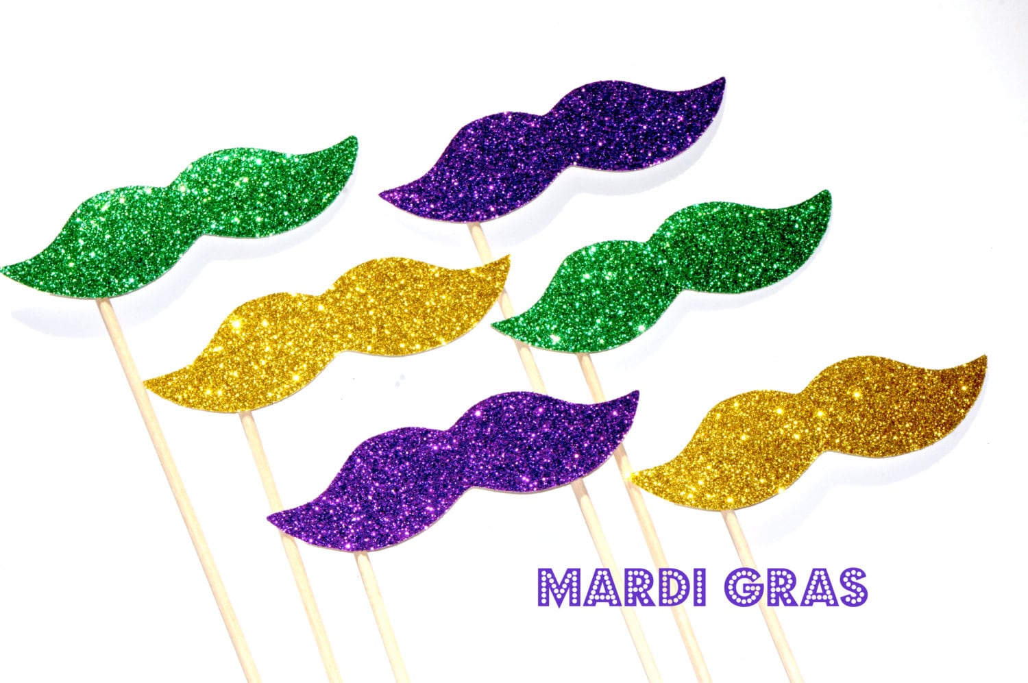Mardi Gras Glitter Mustache Collection Set of 6 Purple | Etsy