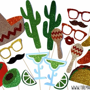 Cinco De Mayo Photo Booth Props ~ DELUXE 22 Piece Prop Set With GLITTER ...