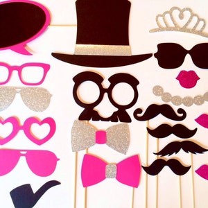 Fancy Photo Booth Prop Set ~ Hot Pink and Silver Edition ~ 21 Pieces ...