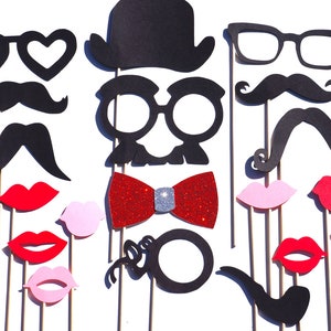 Photo Booth Props - Classic Wedding - Red GLITTER Bow Tie - 19 Piece ...