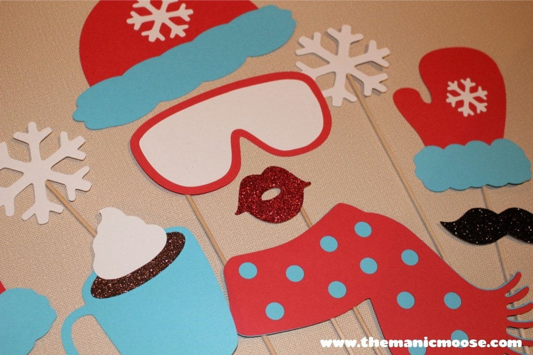 Winter Photo Booth Props - 10 Piece Set - GLITTER Photobooth Props ...