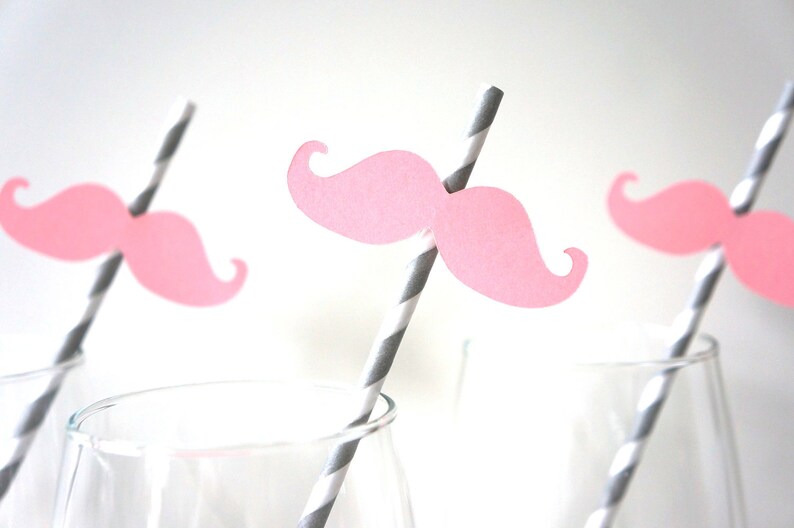 Set of 10 GREY Striped Mustache Straw Photo Props Baby Pink - Etsy