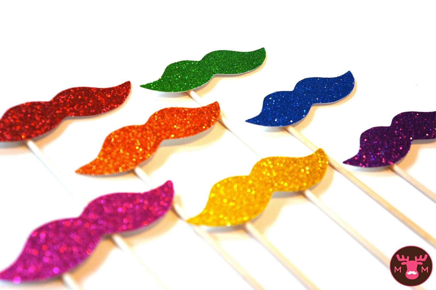 Rainbow Glitter Mustaches on a Stick Set of 7 Rainbow | Etsy