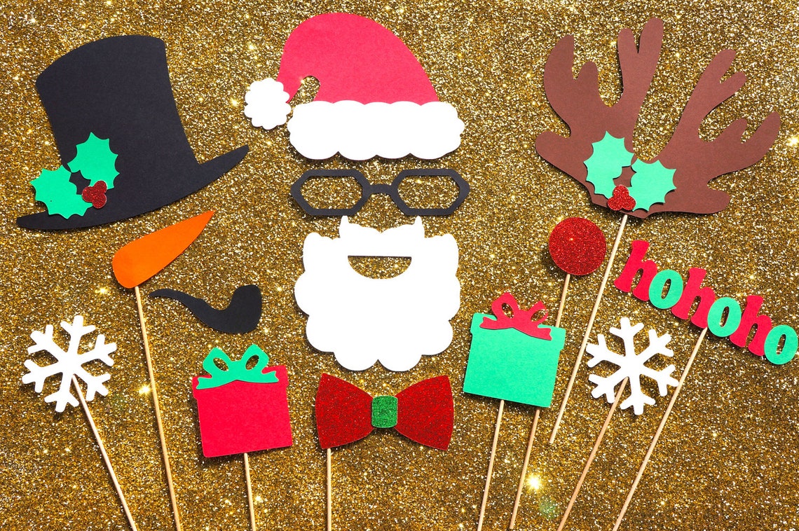 Christmas Photo Booth Props - 14 Piece Set - GLITTER Photobooth Props ...