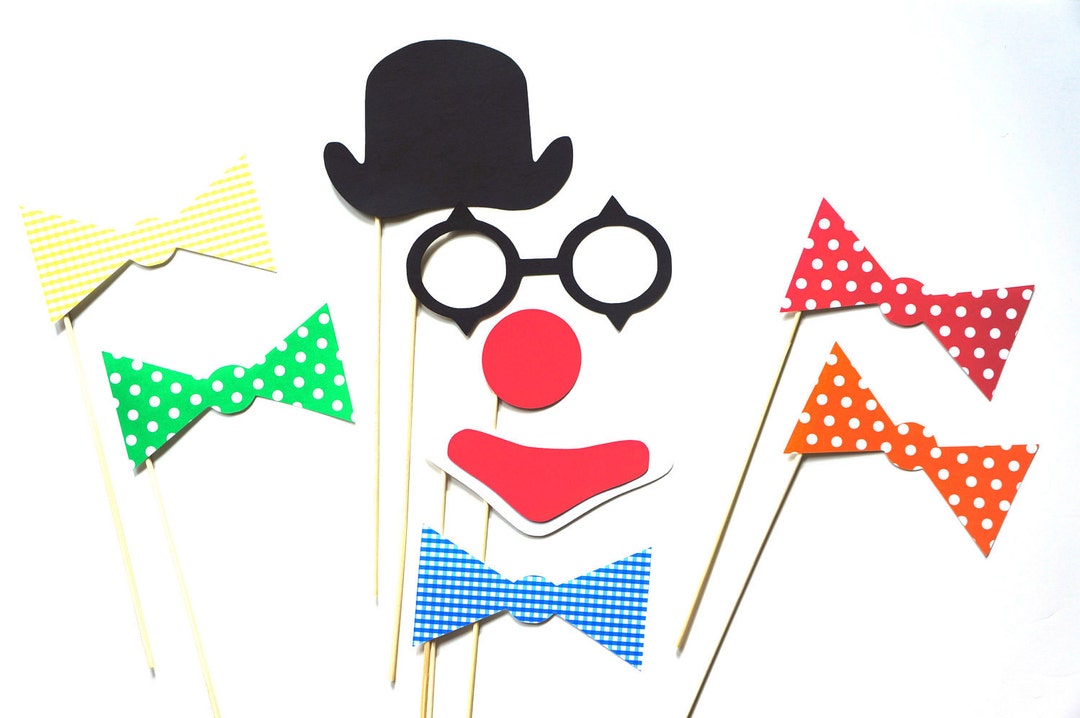 Photo Booth Props - the Clown Collection - 9 Piece Set - Mustaches on a ...