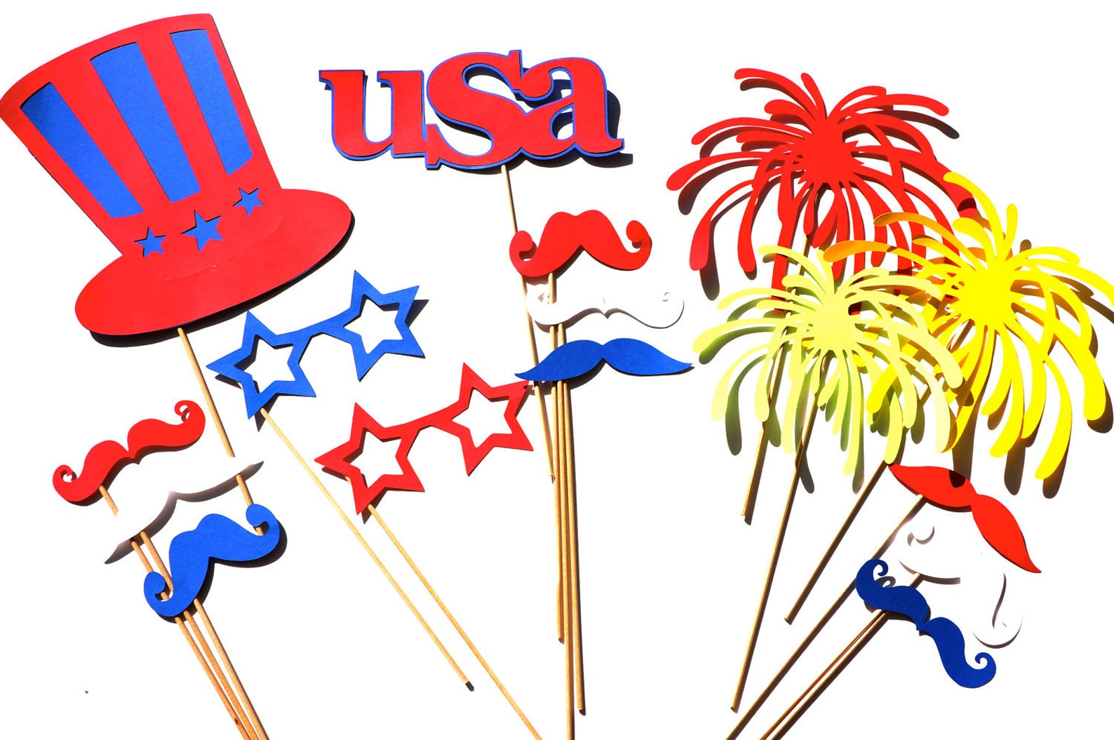 4th of July Photo Booth Props - 16 Piece Prop Set - Birthdays, Weddings ...