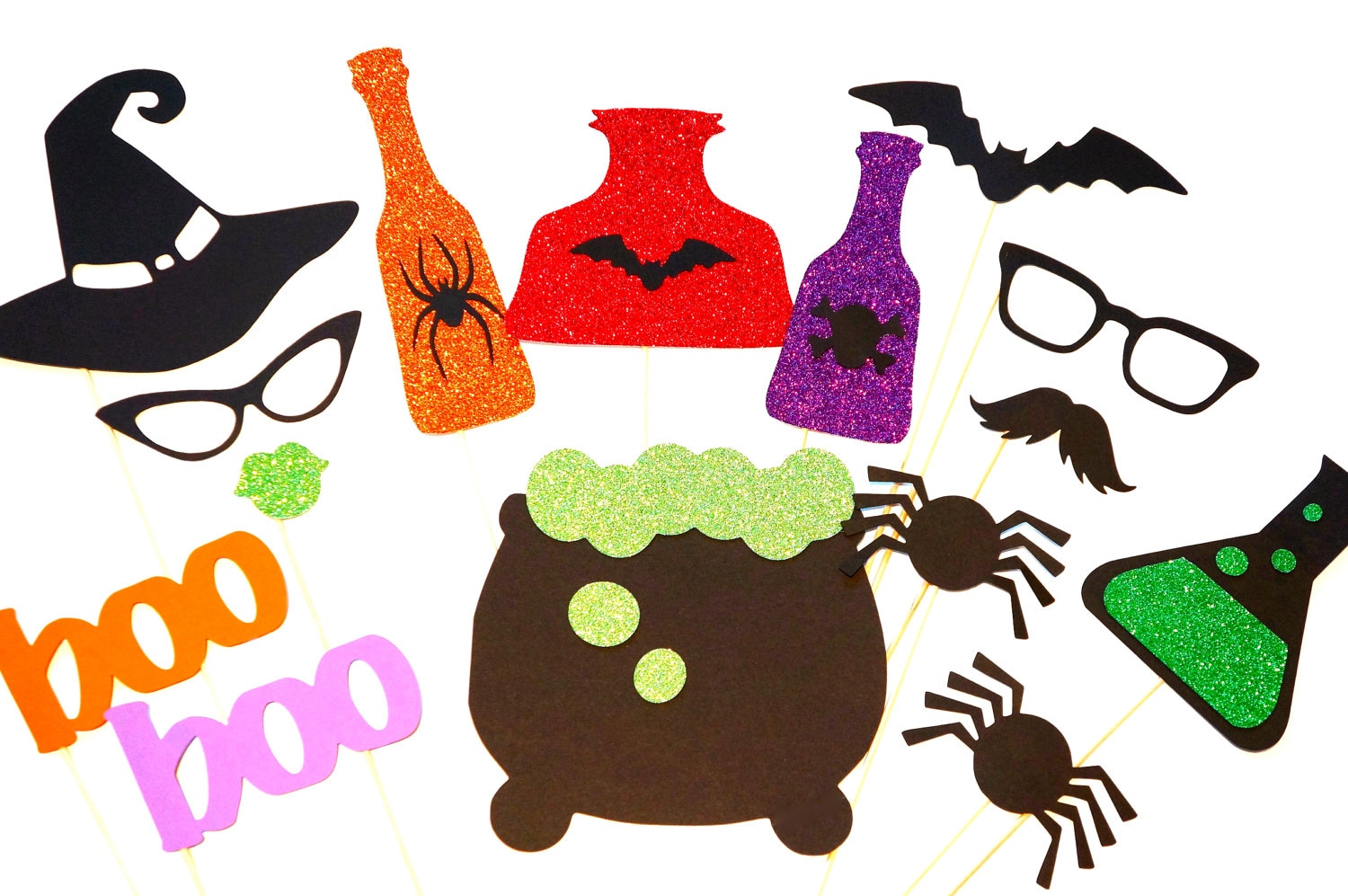 Halloween Photo Booth Props - 15 Piece Set - GLITTER Photobooth Props ...