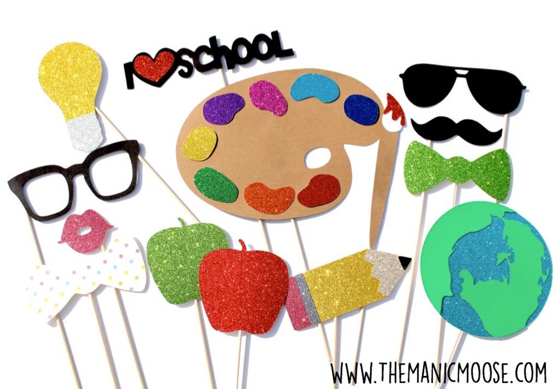 Back to School Photo Booth Props Set of 14 Glitter Photo | Etsy