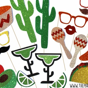 Photo Booth Props - DELUXE 22 Piece Prop Set With GLITTER - Cinco De ...