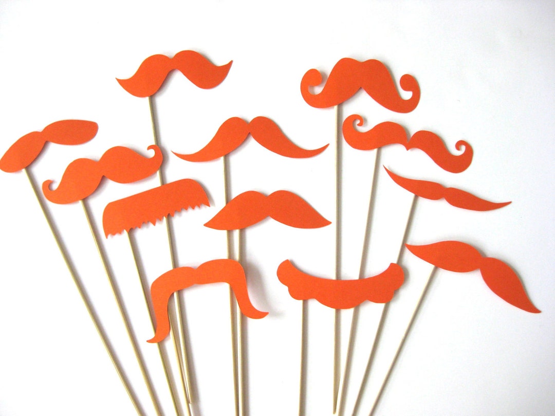 Photo Booth Props - Mustache Bash - Set of 12 ORANGE Mustaches on a ...
