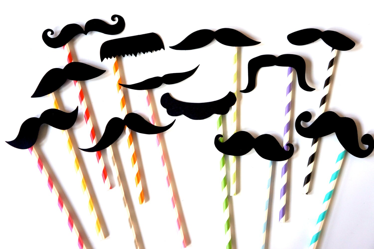 Photo Booth Props Set of 12 BLACK Mustaches on colorful | Etsy