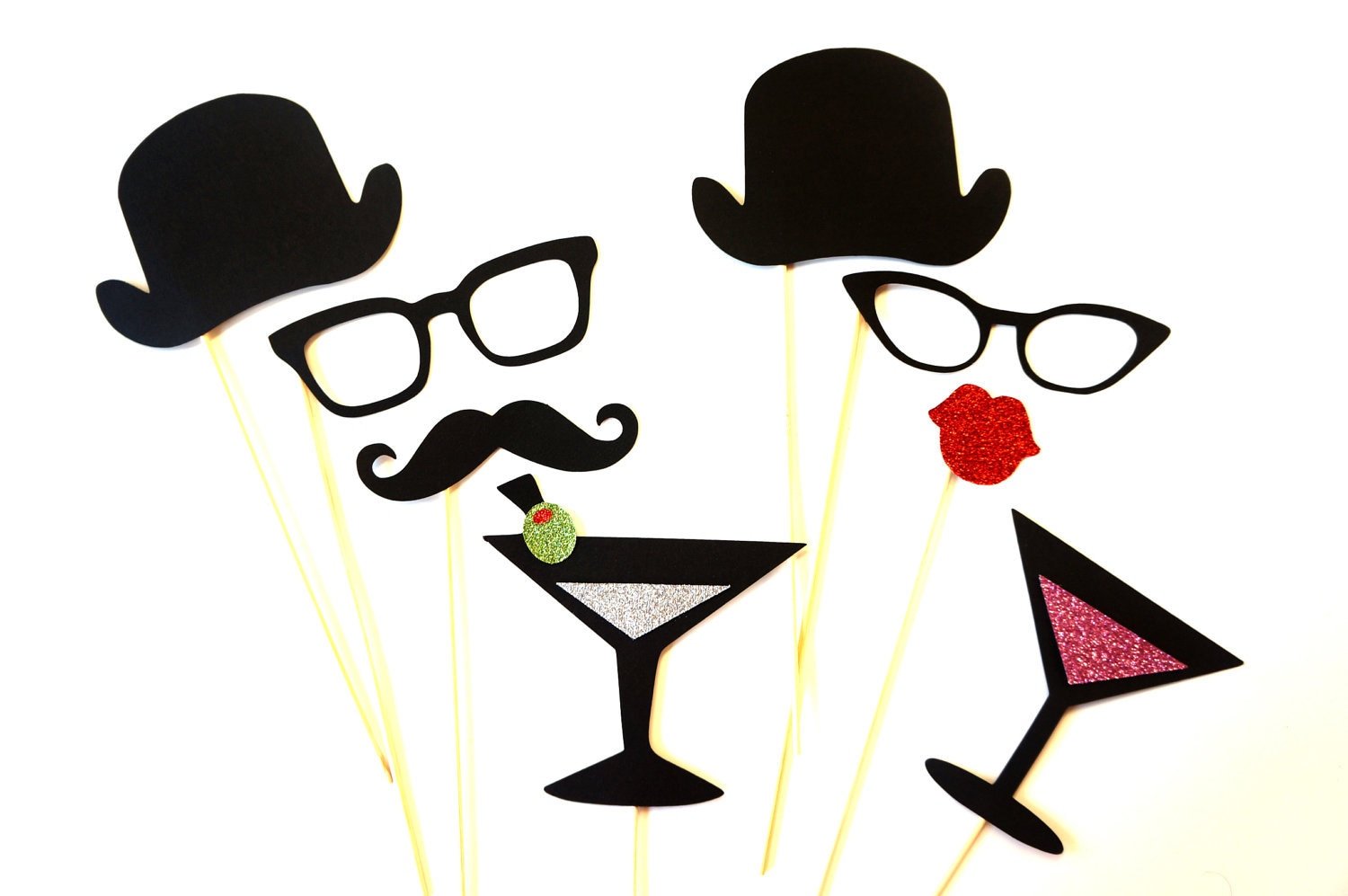 Photo Booth Props - Date Night Collection - Set of 8 GLITTER Photobooth ...