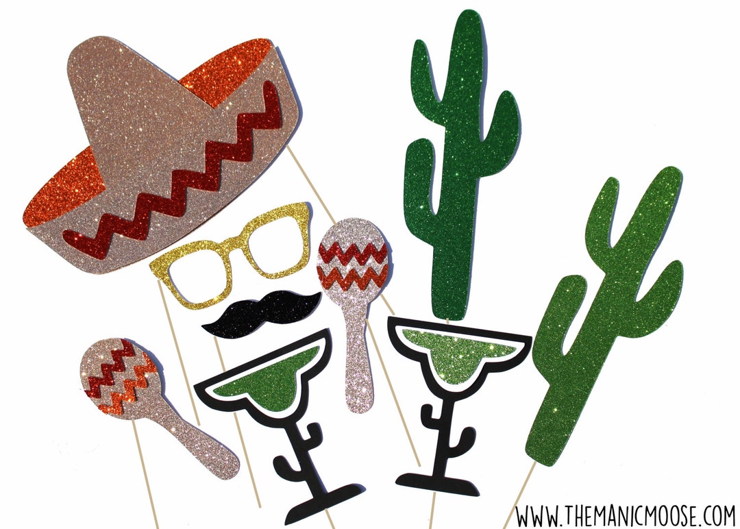Cinco De Mayo Photo Booth Props ~ 9 or 22 Piece Prop Set With GLITTER ...