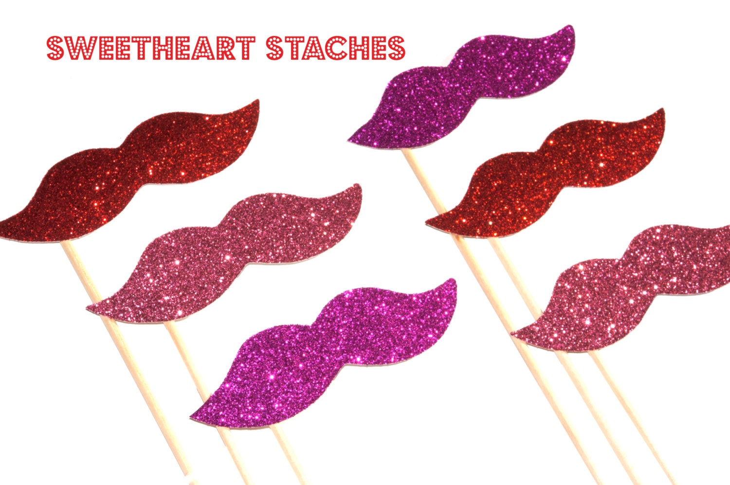 Sweetheart Staches Glitter Mustache Collection - Set of 6 - Pink, Red ...