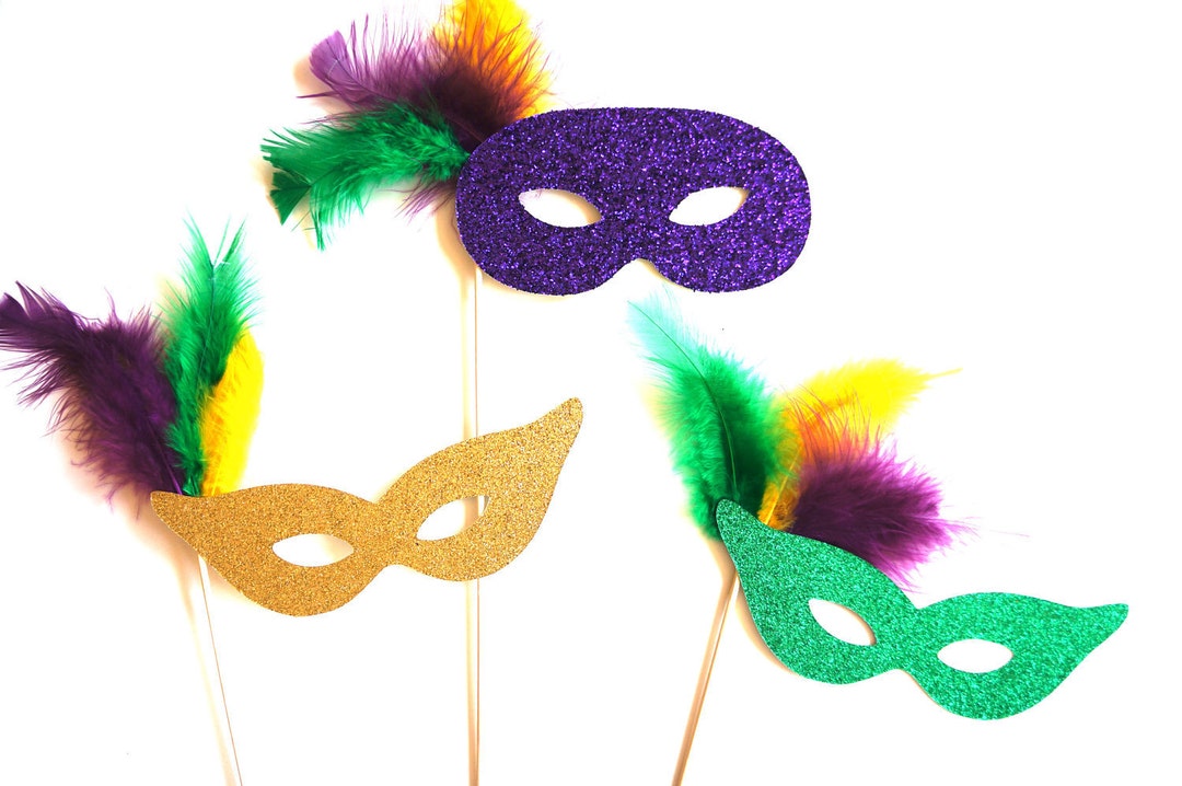 Photo Booth Props - Glitter Mardi Gras Masks - Set of 3 Glitter Props ...