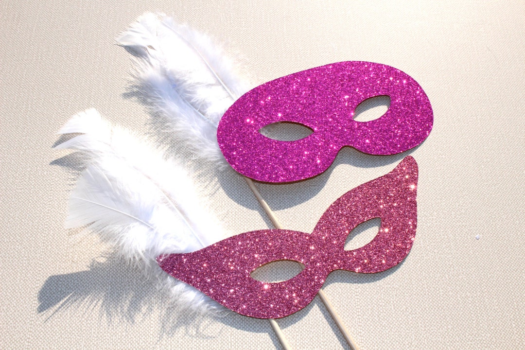 Photo Booth Props - Pretty in Pink Glitter Masquerade Masks - Set of 2 ...
