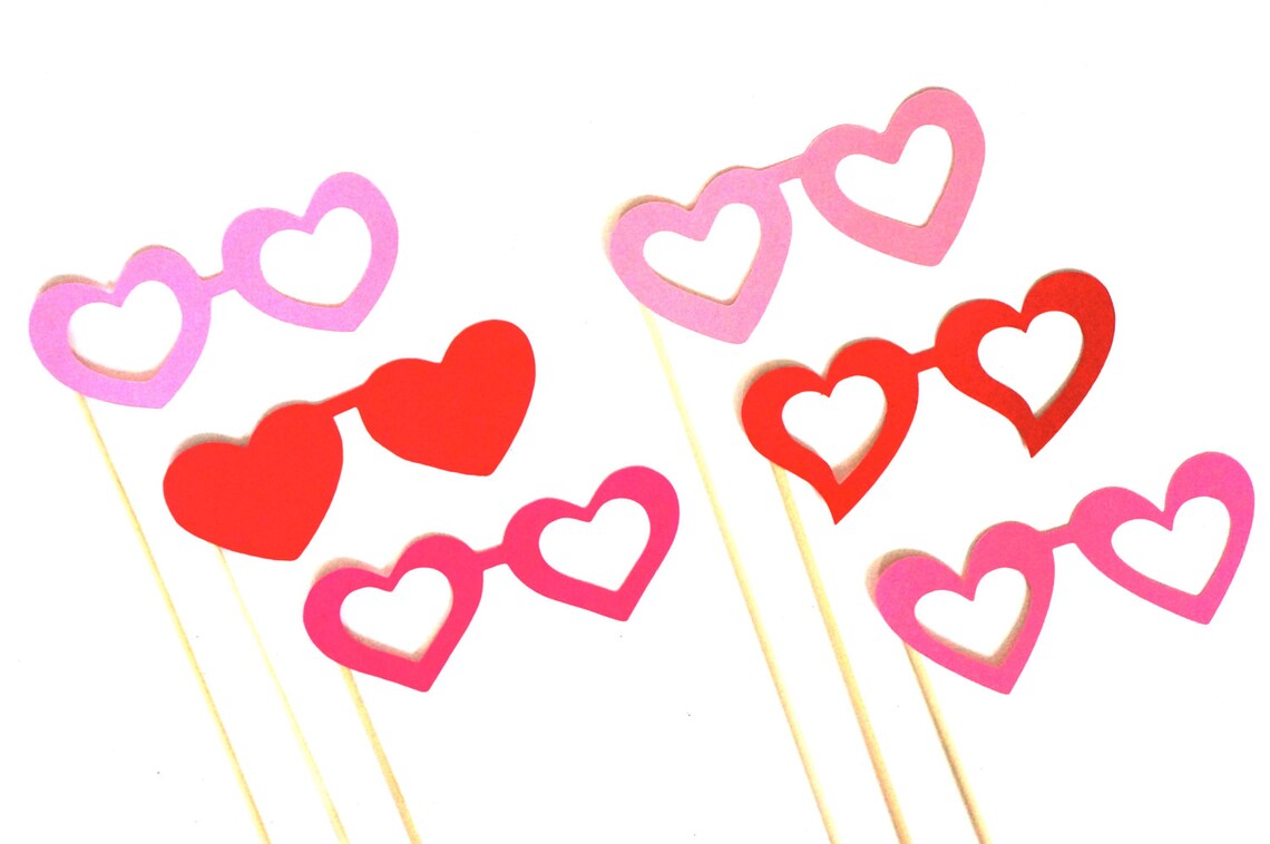 Valentines Day Photo Booth Prop Set 6 Heart Glasses on a - Etsy