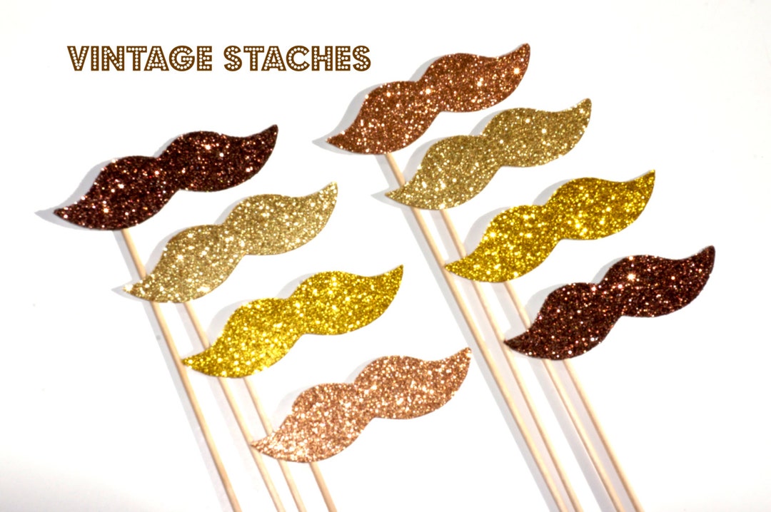 Vintage Glitter Mustache Collection - Set of 8 - Gold, Yellow Gold ...