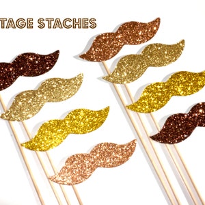 Vintage Glitter Mustache Collection Set of 8 Gold, Yellow Gold, Brown ...
