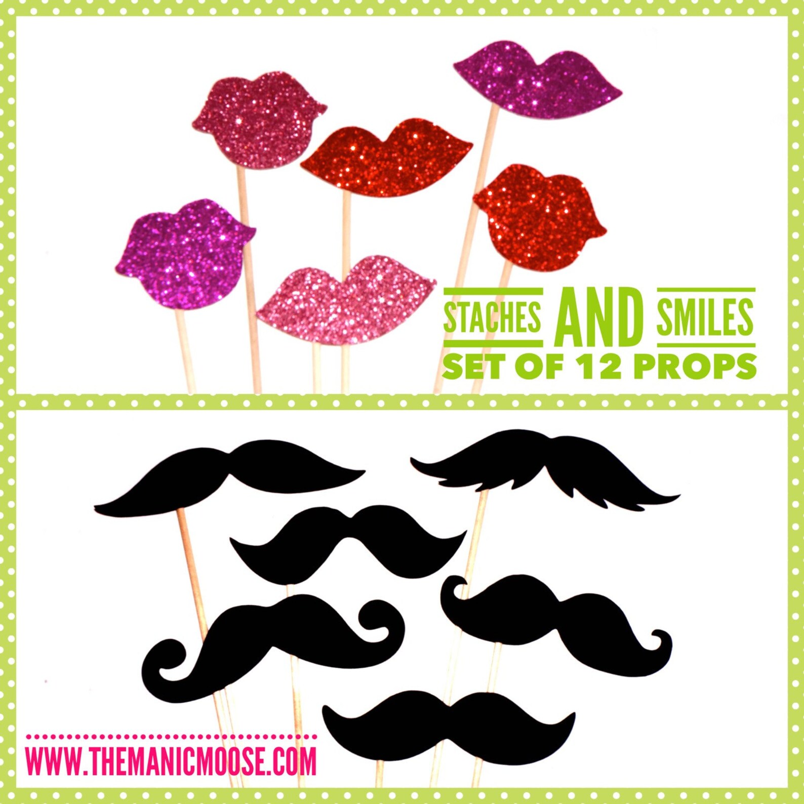 Photo Booth Prop Set Staches and Smiles Set of 12 Props - Etsy