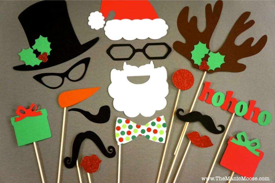 Christmas Props - 17 Piece Set - GLITTER Photobooth Props - Christmas ...