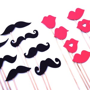Mustaches and Hot Pink Lips on a Stick - Set of 16 - Birthdays ...