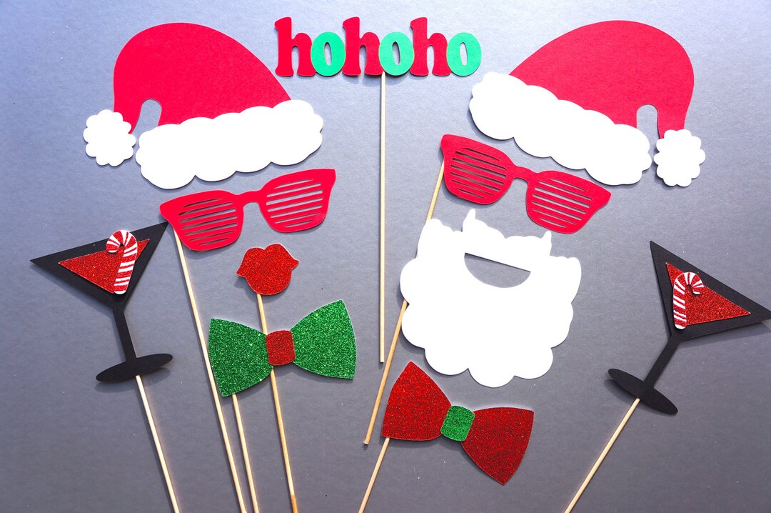 Holiday Photo Booth Props - 11 Piece Set - GLITTER Photobooth Props ...